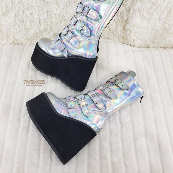 Demonia | Shoes | Swing 23 Wicked Silver Heart Plate Rave Punk Platform ...